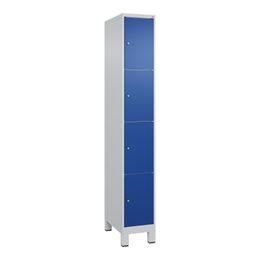 C+P Schließfachschrank Classic PLUS, Füße, 1 Abteil, 1950x300x500mm, 7035/5010 Innenhöhe Gefach oben (oberes 453 mm Front RAL 5010 Enzianblau ; C + P (080010-104|S10003)