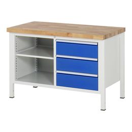 Rau Werkbank höhenverstellbar 8462A2, B1250xT700xH840-1040mm, 3x Schublade-TA (03-8462A2-127B4H.11)