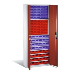 C+P Magazinschrank mit 138 Sichtlagerk&auml;sten, H1690xB700xT300mm Front Rubinrot Korpus Lichtgrau ; C + P M&ouml;belsysteme (133413-24|S10018)