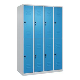 C+P Doppelstock-Spind Classic PLUS, 4 Abteile, 1850x1200x500mm, 7035/5012 Verschluss Sicherheits-Drehriegel ; C + P M&ouml;belsysteme (080300-40|S10004)
