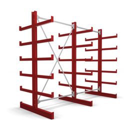 STIER Kragarmregal doppelseitig 2 Felder mit 5 Ebenen 2600x2000x500mm feuerrot (905275)