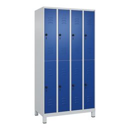 C+P Doppelstock-Spind Classic PLUS, Füße, 4 Abteile, 1950x1000x500mm, 7035/5010 ; C + P Möbelsysteme (080310-49|S10003)