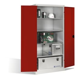 C+P Schwerlast-Werkzeugschrank XXL mit Dreht&uuml;ren, innen 4 B&ouml;den, H1950xB930xT800mm Front Rubinrot Korpus Lichtgrau ; C + P M&ouml;belsysteme (8924-052|S10088)