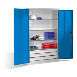 C+P Werkzeugschrank mit Drehtüren, 4 Böden und 3 Schübe, H1950xB1200xT500mm Front Lichtblau Korpus Lichtgrau ; C + P Möbelsysteme (8931-503|S10427)