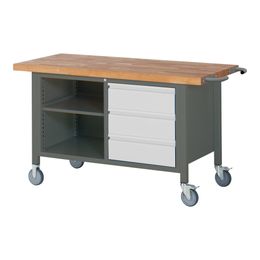 STIER Fahrbare Werkbank Premium mit 3 Schubladen und einem offenen Fach BxTxH 1500x700x880 mm (906063)