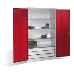 C+P Werkzeugschrank mit Drehtüren, 4 Böden und 3 Schübe, H1950xB1200xT500mm Front Rubinrot Korpus Lichtgrau ; C + P Möbelsysteme (8931-503|S10428)