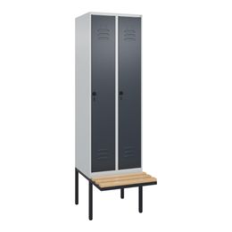 C+P Spind Classic PLUS, Bank, 2 Abteile, 2120x600x815mm, 7035/7016 Verschluss Sicherheits-Drehriegel 3 Garderobenhaken Sitzbanktyp auskragend ; C + (0800407-20|S10000)
