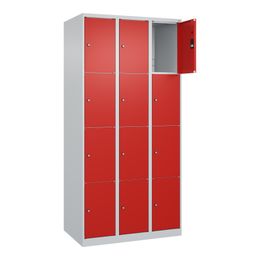C+P Schlie&szlig;fachschrank Classic PLUS, 3 Abteile, 1850x900x500mm, 7035/3020 Innenh&ouml;he Gefach oben (oberes 453 mm Front RAL 3020 Verkehrsrot ; C + P M&ouml;be (080000-304|S10002)