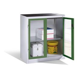C+P Werkzeug-Beistellschrank mit Sichtfenster-Dreht&uuml;ren, 1 Boden, H1000xB930xT500mm Front Resedagr&uuml;n Korpus Lichtgrau ; C + P M&ouml;belsysteme (8821-055|S10194)
