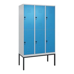 C+P Doppelstock-Spind Classic PLUS, Gestell, 3 Abteile, 2120x1200x500mm, 7035/50 Verschluss Sicherheits-Drehriegel Front RAL 5012 Lichtblau ; C + P M&ouml; (0803307-32|S10004)