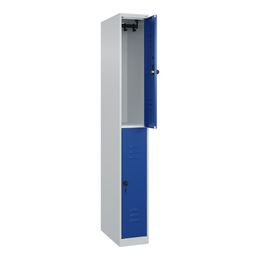 C+P Doppelstock-Spind Classic PLUS, 1 Abteil, 1850x250x500mm, 7035/5010 Verschluss Sicherheits-Drehriegel ; C + P M&ouml;belsysteme (080300-19|S10003)