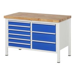 Rau Werkbank höhenverstellbar 8479A2, B1250xT700xH840-1040mm, 8x Schublade-TA (03-8479A2-127B4H.11)