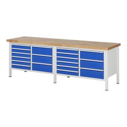 Rau Werkbank höhenverstellbar 8479A2, B2500xT700xH840-1040mm, 16x Schublade-TA (03-8479A2-257B4H.11)