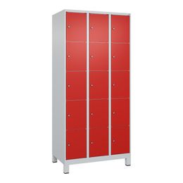 C+P Schlie&szlig;fachschrank Classic PLUS, F&uuml;&szlig;e, 3 Abteile, 1950x900x500mm, 7035/3020 Innenh&ouml;he Gefach oben (oberes 365 mm Front RAL 3020 Verkehrsrot ; C + (080010-305|S10002)