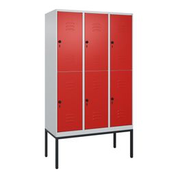 C+P Doppelstock-Spind Classic PLUS, Gestell, 3 Abteile, 2120x1200x500mm, 7035/30 Verschluss Sicherheits-Drehriegel Front RAL 3020 Verkehrsrot ; C + P (0803307-32|S10002)