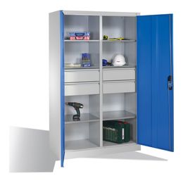 C+P Werkzeugschrank mit Drehtüren, 6 Böden, 4 Schübe, H1950xB1200xT500mm Front Lichtblau Korpus Lichtgrau ; C + P Möbelsysteme (8931-3042|S10132)