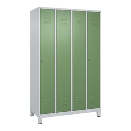 C+P Spind Classic PLUS, F&uuml;&szlig;e, 4 Abteile, 1950x1200x500mm, 7035/6011 Verschluss Zylinderschloss 3 Garderobenhaken ; C + P M&ouml;belsysteme (080010-40|S10021)