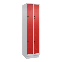 C+P Doppelstock-Spind Classic PLUS, Sockel, 2 Abteile, 1950x500x500mm, 7035/3020 Front RAL 3020 Verkehrsrot ; C + P M&ouml;belsysteme (080320-29|S10002)