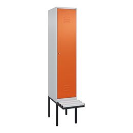 C+P Spind Classic PLUS, Bank, 1 Abteil, 2120x400x815mm, 7035/2004 Verschluss Zylinderschloss 4 Garderobenhaken Trennwand mittig Dekor Banklatten RAL 7 (0800407-12F|S10122)