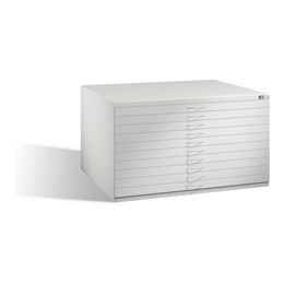 C + P Möbelsysteme Flachablageschrank aus Stahlblech für Formate bis DIN A0 mit 10 Schubladen (H:760 mm, B:1350 mm, T:960 mm, Front und Korpus Lichtgrau), 7201-000 | S00016 (7201-000|S00016)