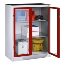 C+P Werkzeug-Beistellschrank mit Sichtfenster-Dreht&uuml;ren, 2 B&ouml;den, H1200xB930xT500mm Front Rubinrot Korpus Lichtgrau ; C + P M&ouml;belsysteme (8521-055|S10162)