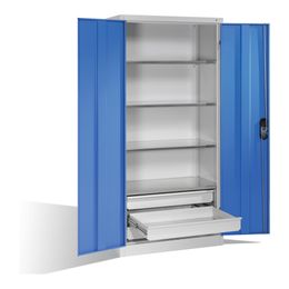 C+P Werkzeugschrank mit Drehtüren, 4 Böden und 3 Schübe, H1950xB930xT500mm Front Lichtblau Korpus Lichtgrau ; C + P Möbelsysteme (8921-503|S10134)