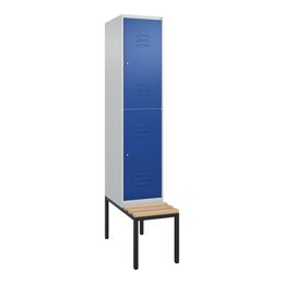 C+P Doppelstock-Spind Classic PLUS, Bank, 1 Abteil, 2120x400x815mm, 7035/5010 Verschluss Zylinderschloss Sitzbanktyp untergebaut Material Sitzfl&auml;che B (0803507-12|S10093)