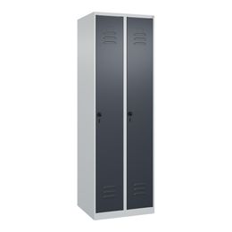 C+P Spind Classic PLUS, 2 Abteile, 1850x600x500mm, 7035/7016 Verschluss Sicherheits-Drehriegel 4 Garderobenhaken Trennwand mittig ; C + P M&ouml;belsysteme (080000-20F|S10006)