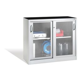 C+P Werkzeugschrank mit Sichtfenster-Schiebetüren, 1 Boden, H1000xB1200xT500mm Front Lichtgrau Korpus Lichtgrau ; C + P Möbelsysteme (2056-055|S10013)