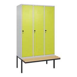 C+P Spind Classic PLUS, Bank, 3 Abteile, 2120x1200x815mm, 7035/0024 Verschluss Sicherheits-Drehriegel 4 Garderobenhaken Sitzbanktyp auskragend ; C + (0800407-32|S10010)