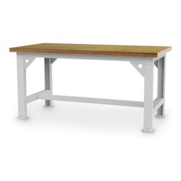 Bedrunka+Hirth Schwerlasttisch aus Stahlblech mit Ma&szlig;en BxHxT 1500x750x734-1084 mm und Arbeitsplatte aus Buche Multiplex, 03.15.000.6A)