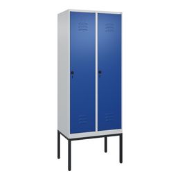 C+P Spind Classic PLUS, Gestell, 2 Abteile, 2120x800x500mm, 7035/5010 Verschluss Sicherheits-Drehriegel 4 Garderobenhaken ; C + P M&ouml;belsysteme (0800307-22|S10003)