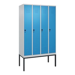 C+P Spind Classic PLUS, Gestell, 4 Abteile, 2120x1200x500mm, 7035/5012 Verschluss Sicherheits-Drehriegel 4 Garderobenhaken Trennwand mittig ; C + P M&ouml; (0800307-40F|S10004)