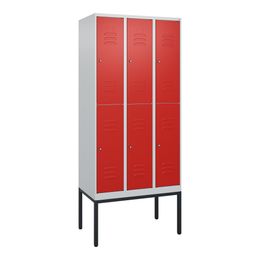 C+P Doppelstock-Spind Classic PLUS, Gestell, 3 Abteile, 2120x900x500mm, 7035/302 Verschluss Zylinderschloss Front RAL 3020 Verkehrsrot ; C + P M&ouml;belsy (0803307-30|S10018)