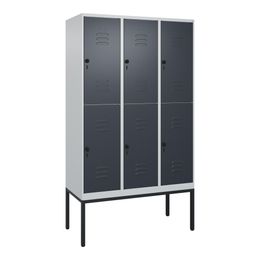 C+P Doppelstock-Spind Classic PLUS, Gestell, 3 Abteile, 2120x1200x500mm, 7035/70 Verschluss Sicherheits-Drehriegel Front RAL 7016 Anthrazitgrau ; C + (0803307-32|S10008)