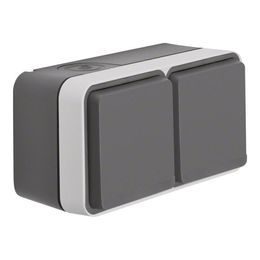 Berker Steckdose SCHUKO 2-fach grau, AP, Klappdeckel 47843515)