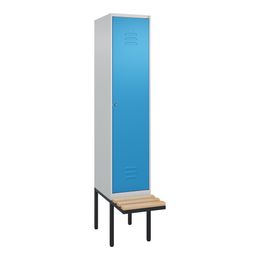 C+P Spind Classic PLUS, Bank, 1 Abteil, 2120x400x815mm, 7035/5012 Verschluss Zylinderschloss 4 Garderobenhaken Trennwand mittig Sitzbanktyp auskragen (0800407-12F|S10048)