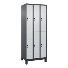 C+P Doppelstock-Spind Classic PLUS, Füße, 3 Abteile, 1950x750x500mm, 7016/7035 ; C + P Möbelsysteme (080310-39|S10013)