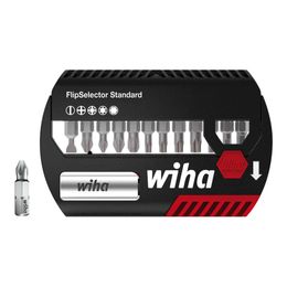 wiha Bit Set FlipSelector Standard 13-tlg. I 25 mm gemischt 1/4" I magnetischer Bithalter I Öffnen per Knopfdruck (39078))