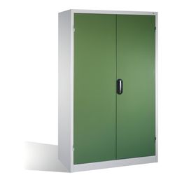 C+P Schwerlast-Werkzeugschrank mit Dreht&uuml;ren, innen 4 B&ouml;den, H1950xB1200xT500mm Front Resedagr&uuml;n Korpus Lichtgrau ; C + P M&ouml;belsysteme (8931-052|S10281)