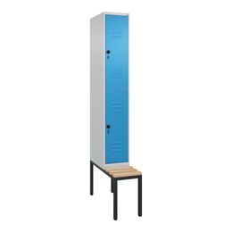 C+P Doppelstock-Spind Classic PLUS, Bank, 1 Abteil, 2120x300x815mm, 7035/5012 Verschluss Sicherheits-Drehriegel Sitzbanktyp untergebaut Material Sitzf (0803507-10|S10004)