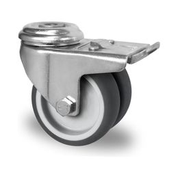 CASCOO Doppel-Lenkrolle Rückenloch mit Totalfeststeller ø 50 mm Serie P2T2 Gleitlager (BDHHHC0050P2T2P0N)