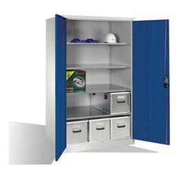 C+P Werkzeugschrank XXL mit Dreht&uuml;ren, innen 4 B&ouml;den, H1950xB1200xT800mm Front Enzianblau Korpus Lichtgrau ; C + P M&ouml;belsysteme (8934-00|S10197)