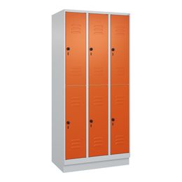 C+P Doppelstock-Spind Classic PLUS, Sockel, 3 Abteile, 1950x900x500mm, 7035/2004 Front RAL 2004 Reinorange ; C + P M&ouml;belsysteme (080320-30|S10061)