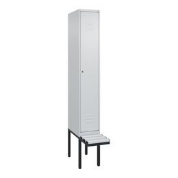 C+P Spind Classic PLUS, Bank, 1 Abteil, 2120x300x815mm, 7035/7035 Verschluss Zylinderschloss 4 Garderobenhaken Trennwand mittig Dekor Banklatten RAL 7 (0800407-10F|S10024)