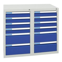 Stumpf Schubladenschrank Serie ESTA, 12 Schubladen enzianblau (8x100, 4x200mm) ; Stumpf Metall (7602574)
