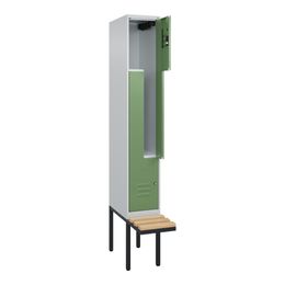 C+P Z-Spind Classic PLUS, Bank, 2 F&auml;cher, 2120x300x815mm, 7035/6011 Verschluss Zylinderschloss Sitzbanktyp auskragend Material Sitzfl&auml;che Buche-Hartho (0800437-102|S10021)