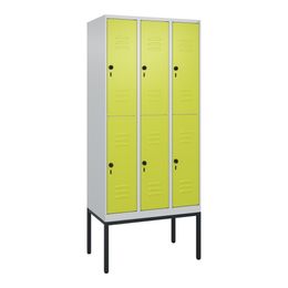 C+P Doppelstock-Spind Classic PLUS, Gestell, 3 Abteile, 2120x900x500mm, 7035/002 Verschluss Sicherheits-Drehriegel Front 1108060 RDS Viridingr&uuml;n ; C + (0803307-30|S10011)