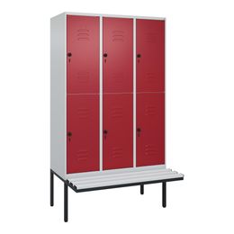 C+P Doppelstock-Spind Classic PLUS, Bank, 3 Abteile, 2120x1200x815mm, 7035/3003 Verschluss Sicherheits-Drehriegel Sitzbanktyp auskragend Material Sitz (0803407-32|S10106)