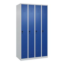 C+P Spind Classic PLUS, 4 Abteile, 1850x1000x500mm, 7035/5010 Verschluss Sicherheits-Drehriegel 3 Garderobenhaken ; C + P M&ouml;belsysteme (080000-49|S10003)
